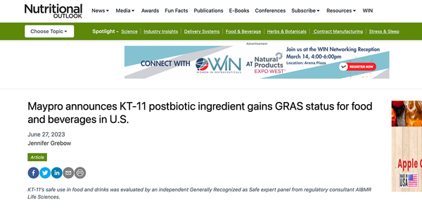 Nutritional Outlook – Maypro announces KT-11 postbiotic ingredient gai
